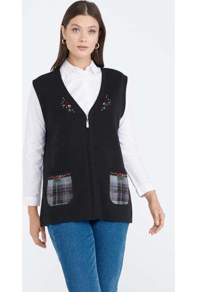 Sementa Kadın Cepli Fermuarlı Triko Yelek