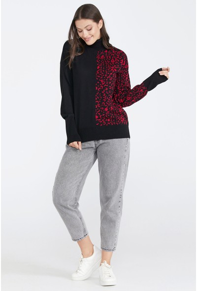 Sementa Tam Balıkçı Triko Leopar Desenli Kadın Kazak Sementa Tam Balıkçı Triko Leopar Desenli Kadın Kazak