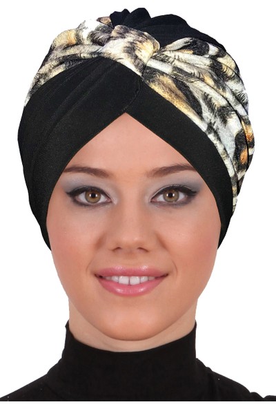 Fidan Çapraz Leopar Siyah ve Leopar Desenli Hazır Bone