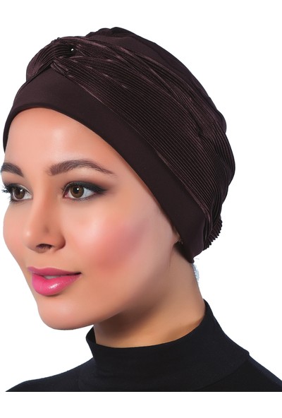 Fidan Düğümlü Plise Kahve Tesettür Bone