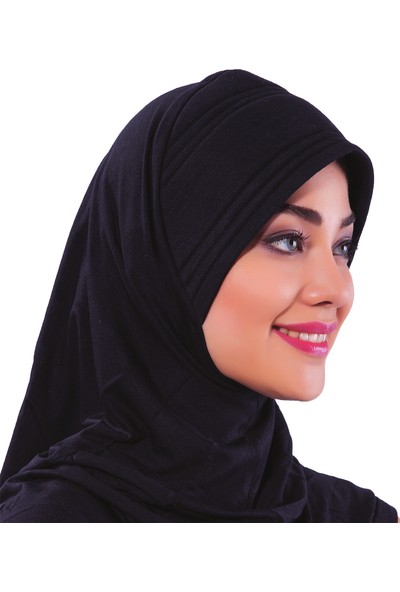 Fidan Bone Bambu Takmatik Sade Siyah Hazır Türban Tesettür Bone Namaz Örtüsü