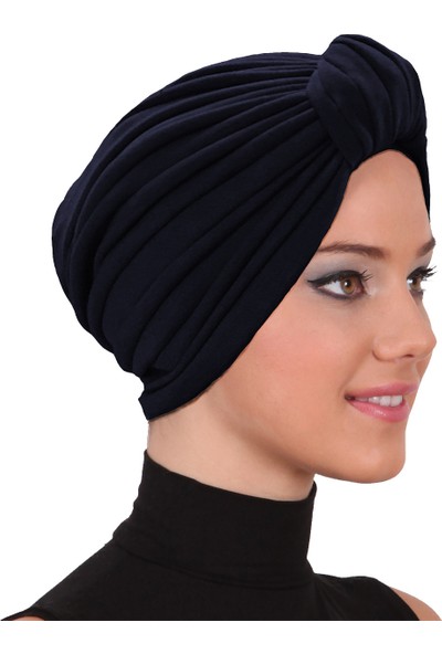Fidan Bone Soft Topuz Lacivert Hazır Türban Tesettür Bone