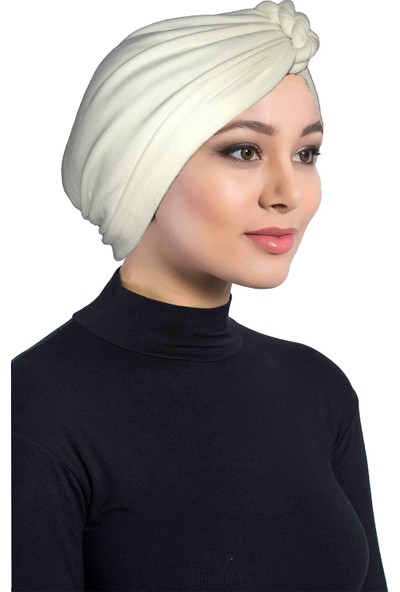 Fidan Bone Soft Burgulu Krem Hazır Türban Tesettür Bone
