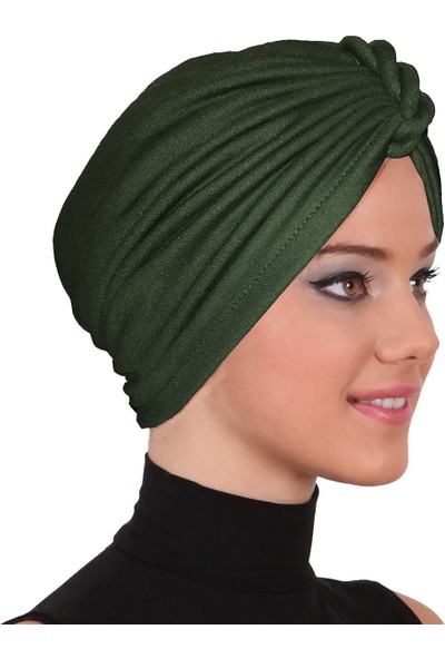 Fidan Bone Soft Burgulu Haki Hazır Türban Tesettür Bone