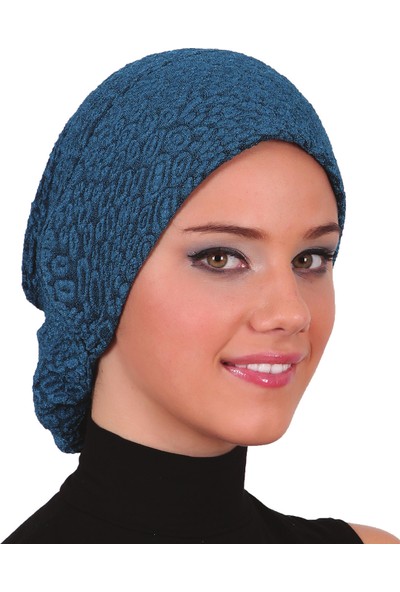 Fidan Topuzlu Brokar Petrol Tesettür Bone Fidan Topuzlu Brokar Petrol Tesettür Bone