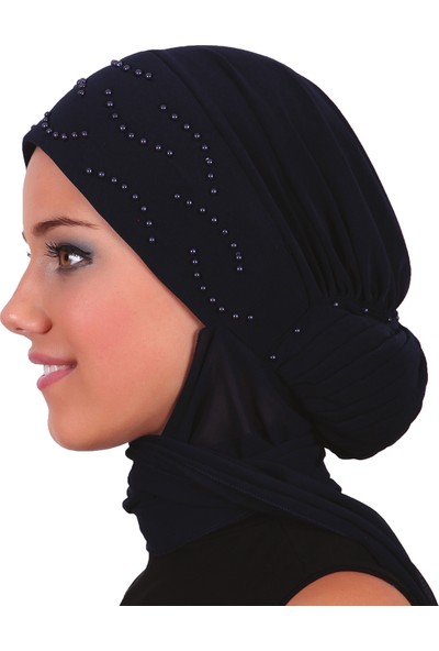 Fidan Topuzlu Atkılı Lacivert Tesettür Bone Fidan Topuzlu Atkılı Lacivert Tesettür Bone