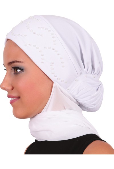 Fidan Bone Topuzlu Atkılı Beyaz Hazır Türban Tesettür Bone Fidan Bone Topuzlu Atkılı Beyaz Hazır Türban Tesettür Bone