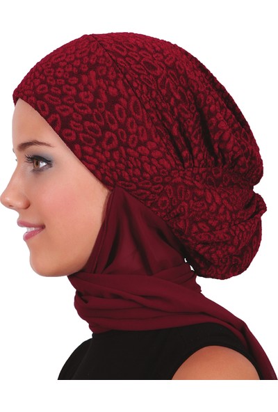 Fidan Topuzlu Atkılı Brokar Bordo Tesettür Bone Fidan Topuzlu Atkılı Brokar Bordo Tesettür Bone