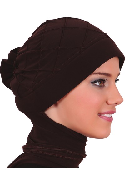 Fidan Bone Nervürlü Atkılı Kahve Hazır Türban Tesettür Bone