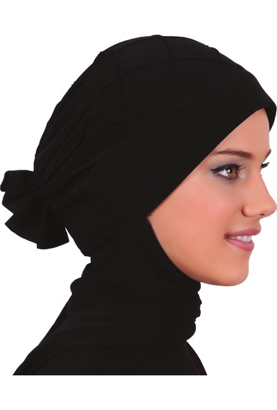 Fidan Bone Nervürlü Atkılı Siyah Hazır Türban Tesettür Bone