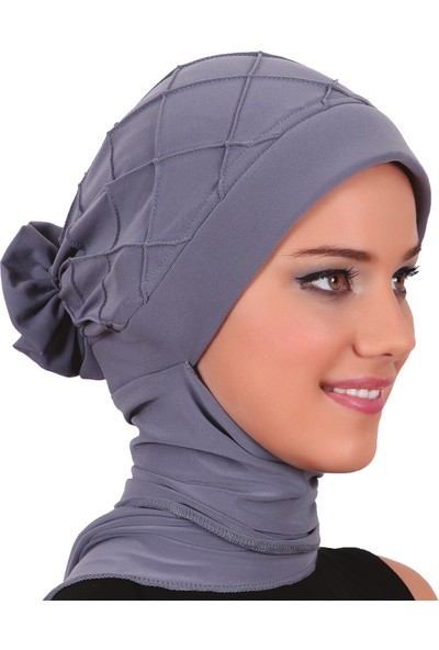 Fidan Bone Nervürlü Atkılı Koyu Gri Hazır Türban Tesettür Bone