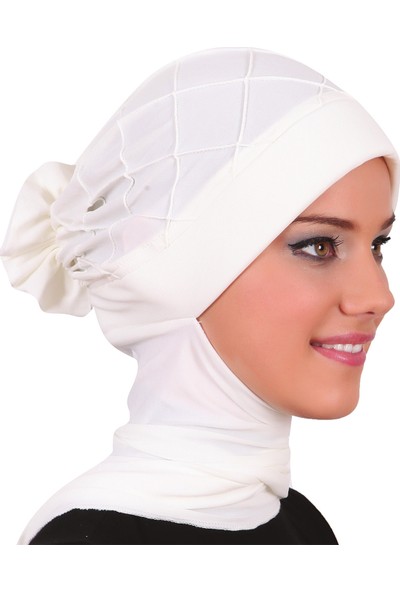 Fidan Nervürlü Atkılı Krem Tesettür Bone