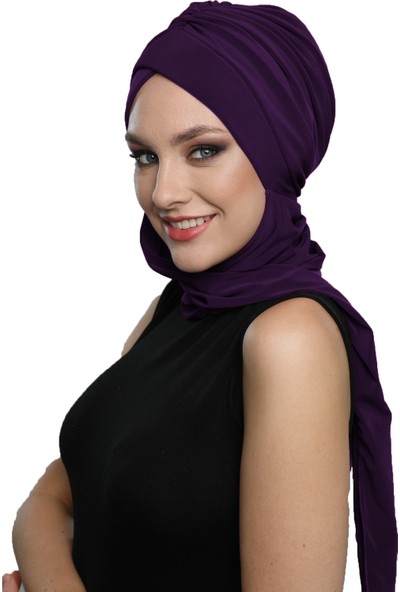Fidan Bone Kardelen Atkılı Mor Hazır Türban Tesettür Bone