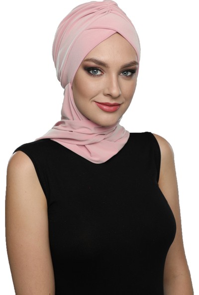 Fidan Bone Kardelen Atkılı Pudra Hazır Türban Tesettür Bone