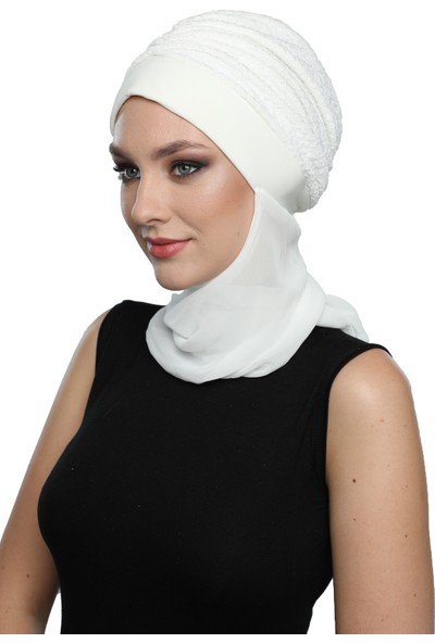 Fidan Brokar Atkılı Krem Tesettür Bone