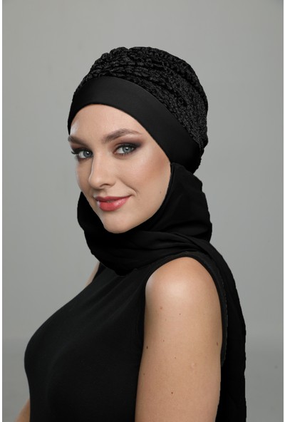 Fidan Brokar Atkılı Siyah Tesettür Bone