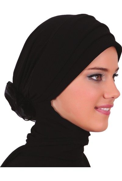 Fidan Katlı Atkılı Siyah Tesettür Bone