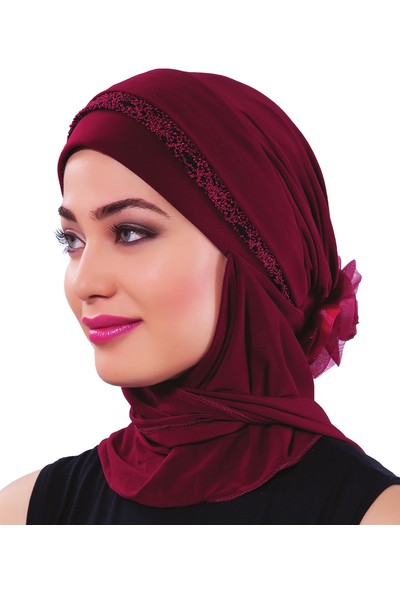 Fidan Katmerli Atkılı Buklet Bordo Tesettür Bone