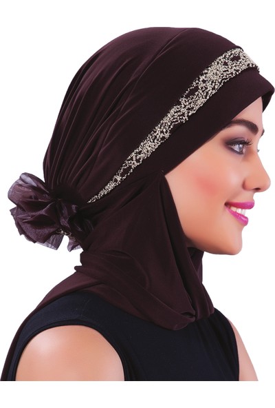 Fidan Katmerli Atkılı Buklet Kahve Bej Tesettür Bone