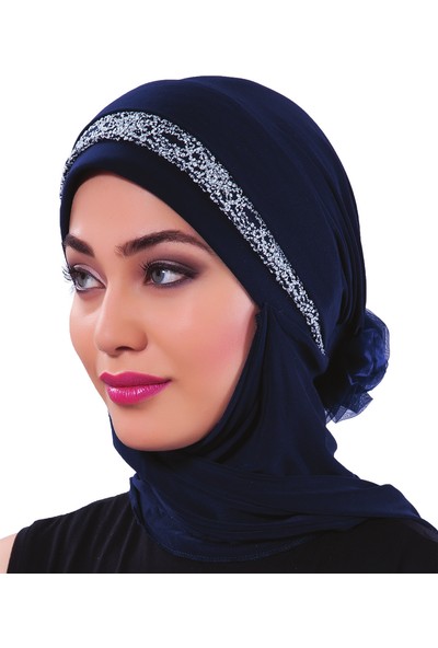 Fidan Katmerli Atkılı Buklet Lacivert Gri Tesettür Bone