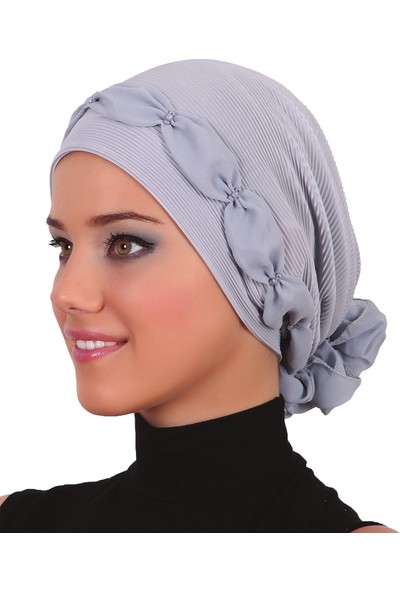 Fidan Pliseli Büzgülü Açık Gri Tesettür Bone