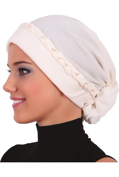 Fidan Plise Burgulu Krem Tesettür Bone