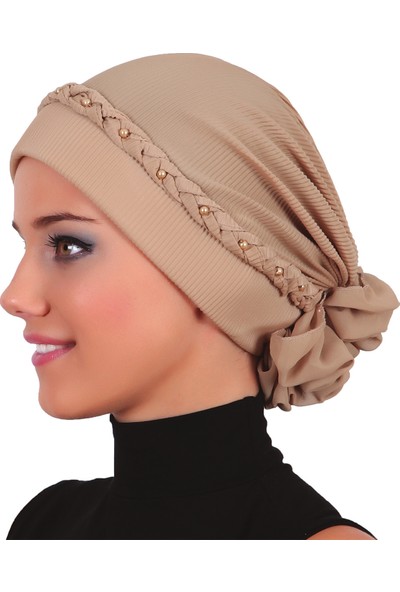 Fidan Plise Burgulu Bej Tesettür Bone