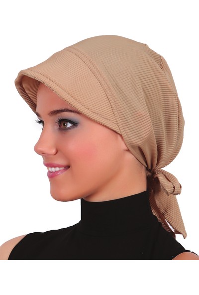 Fidan Plise Şapka Bej Tesettür Bone