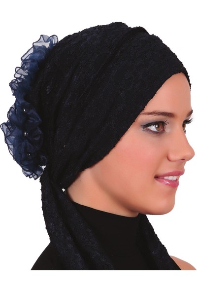 Fidan Dantel Bağlama Lacivert Tesettür Bone Fidan Dantel Bağlama Lacivert Tesettür Bone