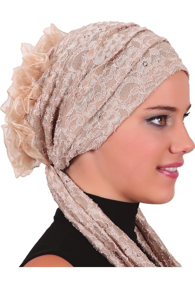 Fidan Dantel Bağlama Bej Tesettür Bone Fidan Dantel Bağlama Bej Tesettür Bone