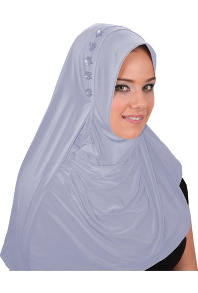 Fidan Bone Çift Sarmalı Açık Gri Hazır Türban Tesettür Bone