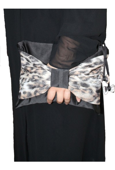 Bb Handmade Collection-Leopar Desenli Portföy Siyah Saten Çanta Bb Handmade Collection-Leopar Desenli Portföy Siyah Saten Çanta