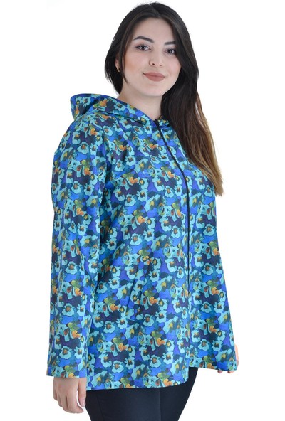 Moda Minerva Yeşil Desenli Kısa Büyük Beden Yağmurluk 1K7204BD Moda Minerva Yeşil Desenli Kısa Büyük Beden Yağmurluk 1K7204BD