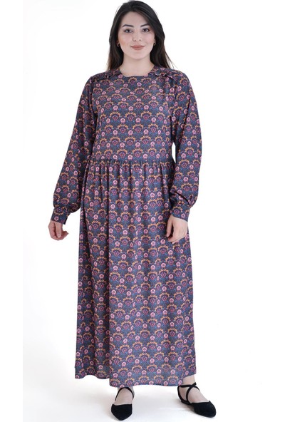 Moda Minerva Haki Desenli Uzun Büyük Beden Elbise 1K8120BD Moda Minerva Haki Desenli Uzun Büyük Beden Elbise 1K8120BD