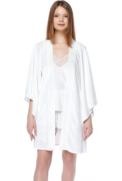 Dagi Ekru Kadife Kimone Kısa Sabahlık Dagi Ekru Kadife Kimone Kısa Sabahlık