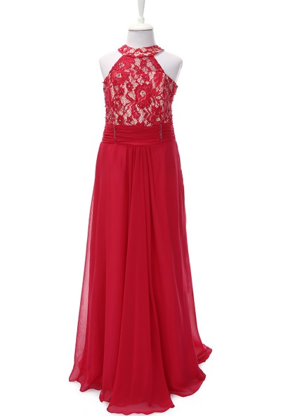 Mileny Dantel Işlemeli Çocuk Abiye-Kırmızı