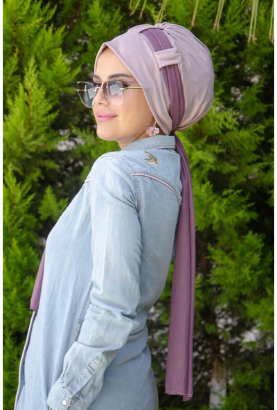 Aişe Tesettür Lila Fularlı Bone