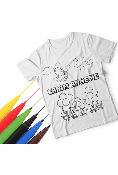 T-Moni Design Boyanabilir Canım Anneme Desenli Erkek Çocuk Tişörtü + Faber Castell 6'lı Keçeli Boya Kalemi T-Moni Design Boyanabilir Canım Anneme Desenli Erkek Çocuk Tişörtü + Faber Castell 6'lı Keçeli Boya Kalemi