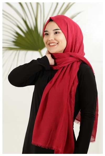 Zen İpek Yaprak Desen Carmin Şal - Kırmızı Zen İpek Yaprak Desen Carmin Şal - Kırmızı