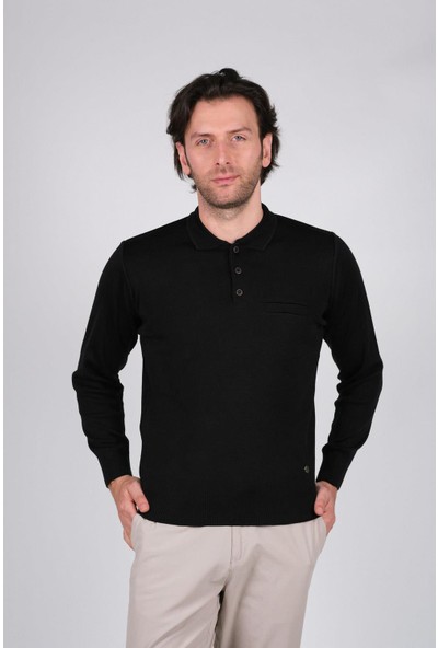 Çizgi Triko Erkek Triko Kazak Polo YakaKışlık Cepli Kolları Lastikli Çelik Örgü