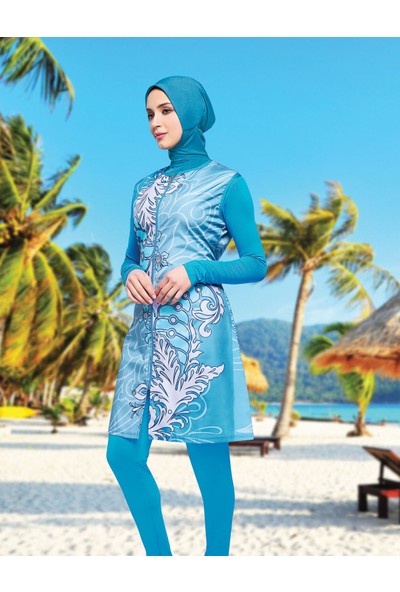 Rukomaio Desenli Polyamit Yelekli Tesettür Mayo Rukomaio Desenli Polyamit Yelekli Tesettür Mayo