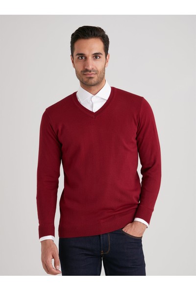 Dufy Bordo Erkek Triko Slim Fit