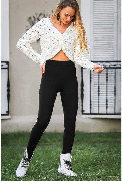 Novelya Kadın Siyah Toparlayıcı Çelik Interlok Tayt