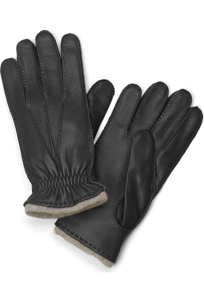 Brooks Brothers Erkek Siyah Deri/Kaşmir Eldiven