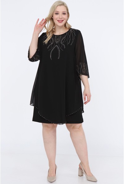 Perya Taş ve Boncuk İşlemeli Şifon Mini Elbise Siyah 50 Perya Taş ve Boncuk İşlemeli Şifon Mini Elbise Siyah 50