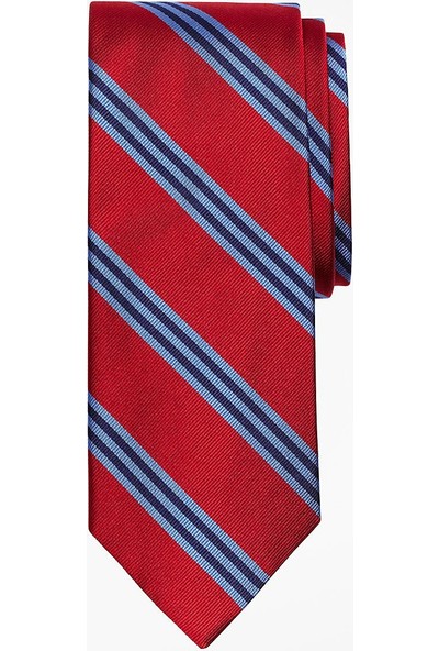 Brooks Brothers Erkek Krımızı/Açık Mavi Çizgili Kravat