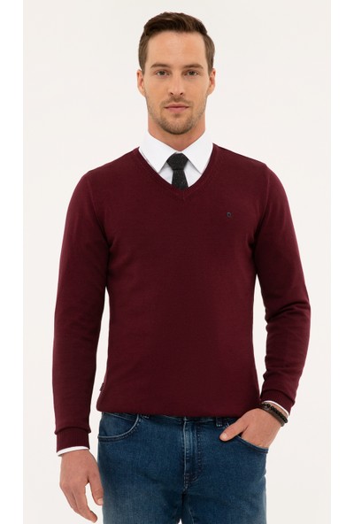 Pierre Cardin Erkek Bordo Slim Fit V Yaka Basic Kazak 50230806-Vr014 Pierre Cardin Erkek Bordo Slim Fit V Yaka Basic Kazak 50230806-Vr014