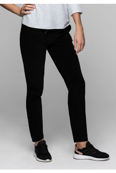 Just Basic L20003 Soft Striped Kadın Siyah Pantolon Just Basic L20003 Soft Striped Kadın Siyah Pantolon