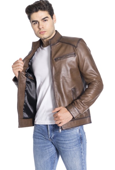 Derinss DER121 Deri Erkek Taba Mont Ceket XXXXL Derinss DER121 Deri Erkek Taba Mont Ceket XXXXL