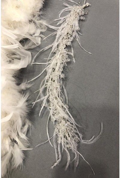 Hayalperest Boncuk Beyaz Rüzgar Kristal Tüylü Türban ve Saç Aksesuarı